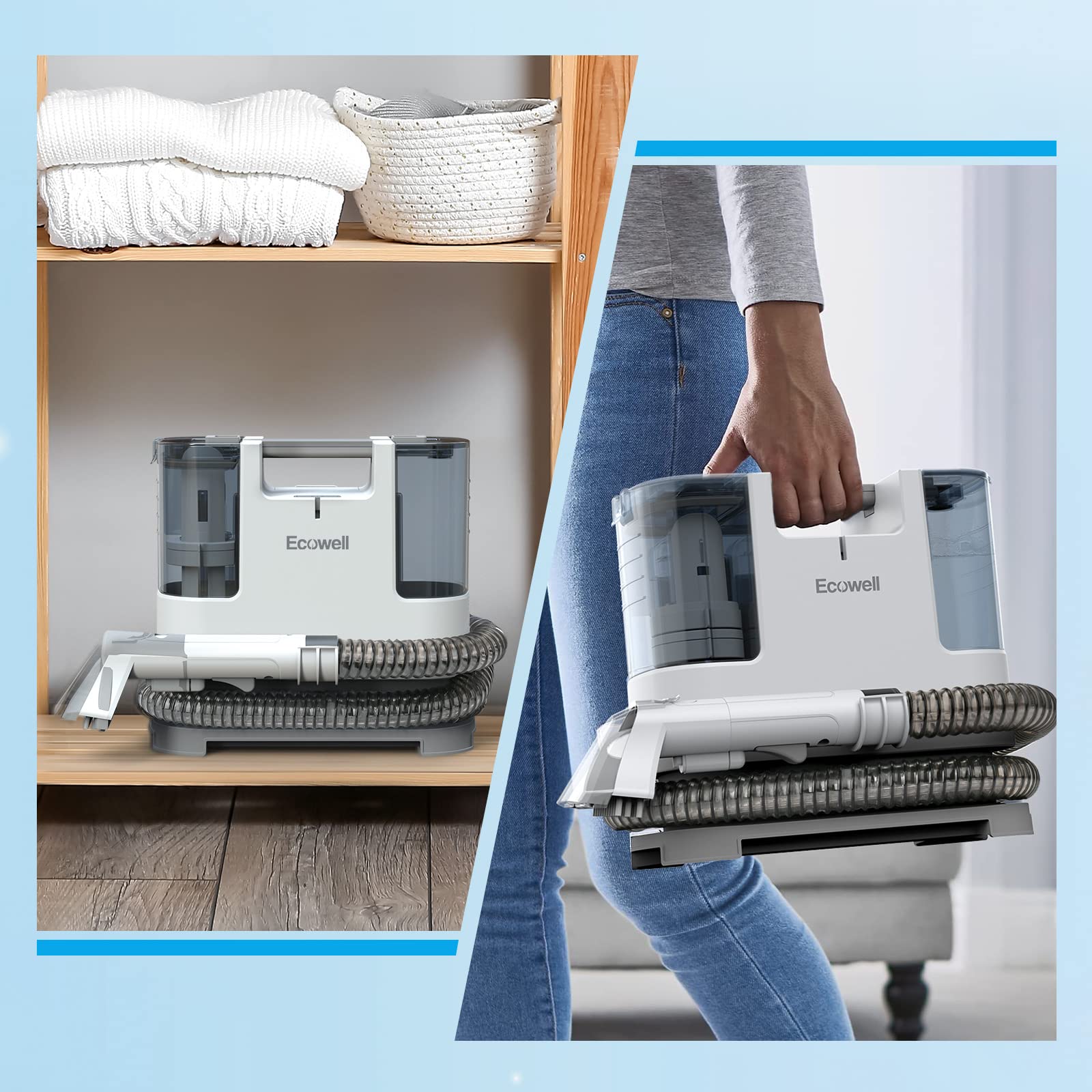 ECOWELL Portable Carpet Cleaner Machine, Spot Cleaner Lightweight ...