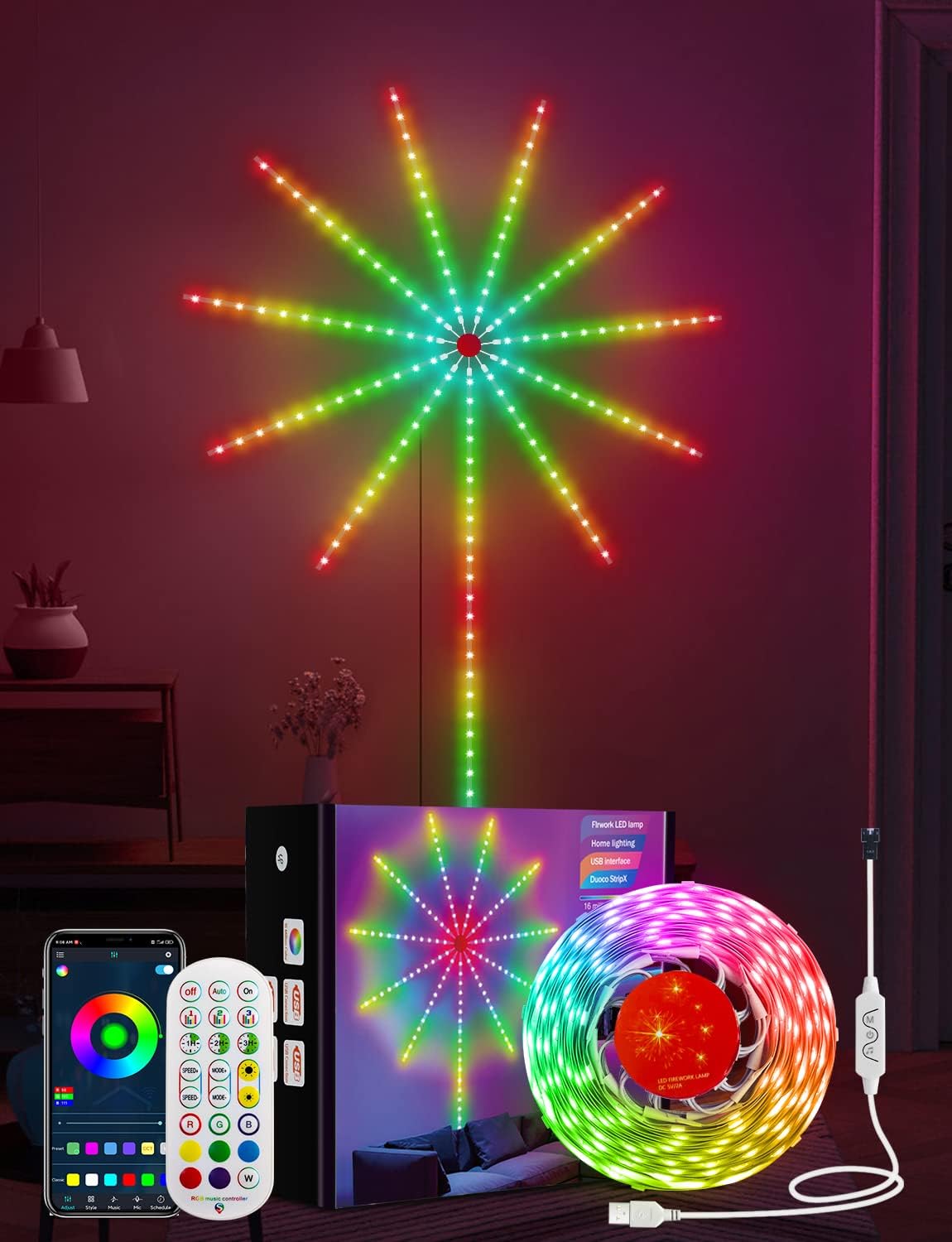 Amazon.com: Daymeet Smart Firework Led Lights Indoor, Led Fireworks ...
