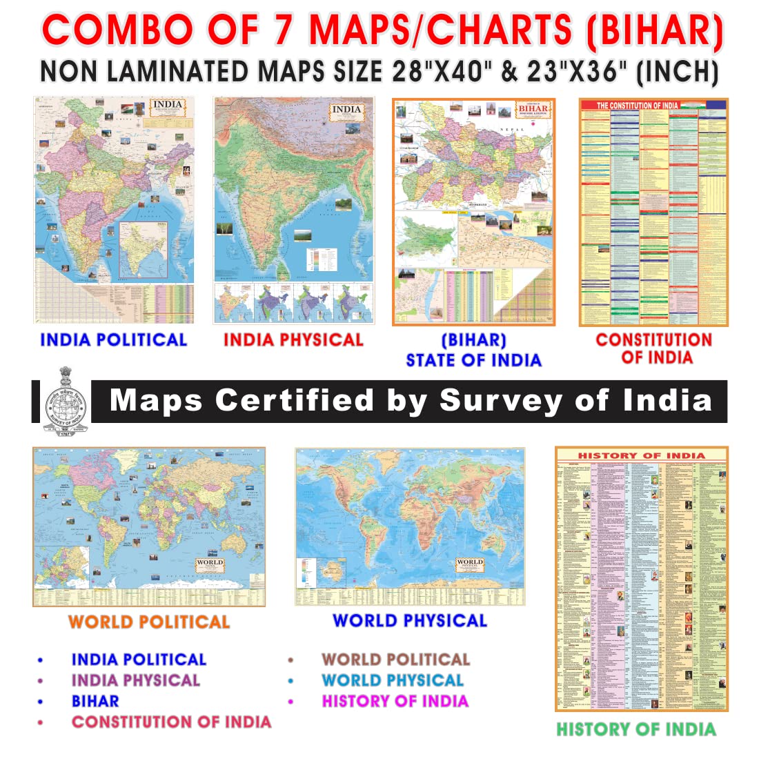 Set Of 7 Folded Maps And Charts India And Worlds | Desertcart Kenya