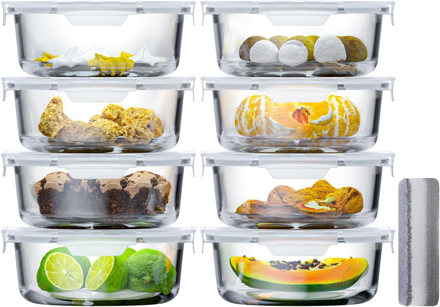 Bstask Round Glass Containers with Lids, Small Portion Round Glass Meal ...