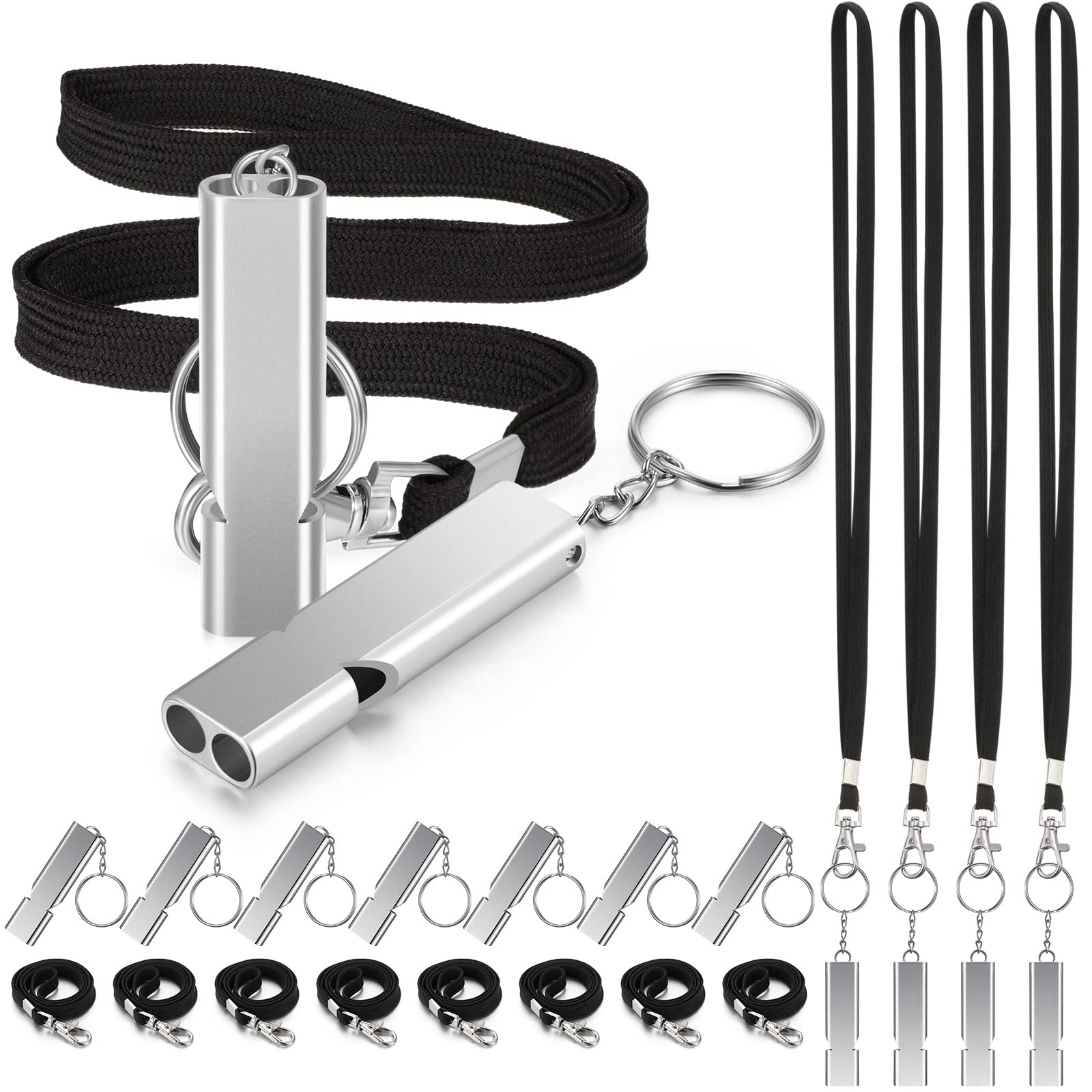 Amazon.com : Hoteam 20 Pcs Aluminum Emergency Whistle Double Tubes ...