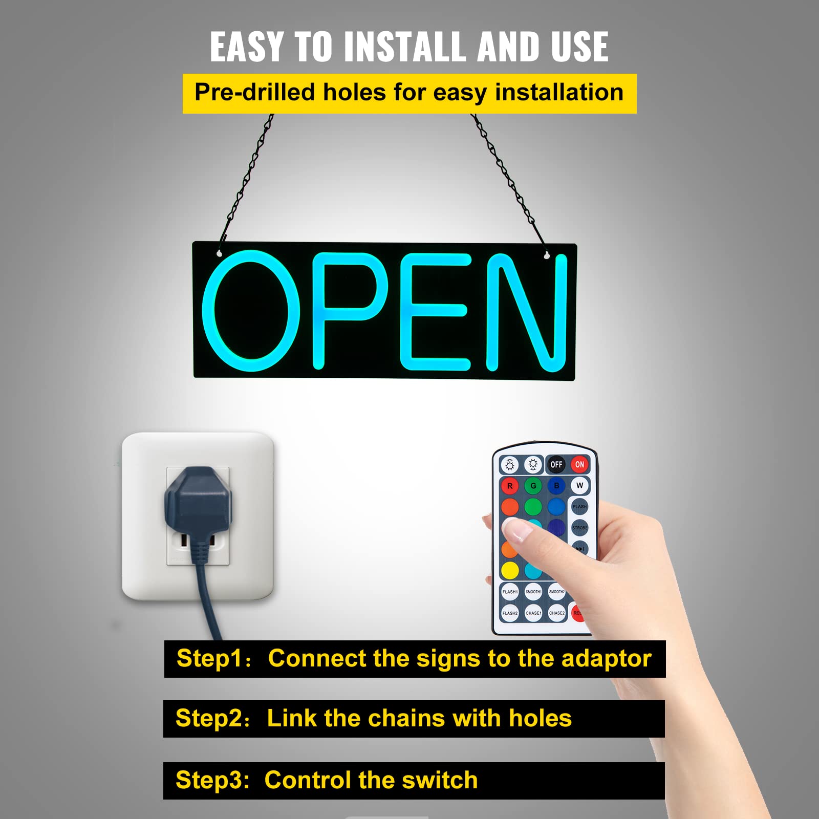 VEVOR LED Open Sign, 20" x 7" Neon Open Sign for Business, Adjustable ...