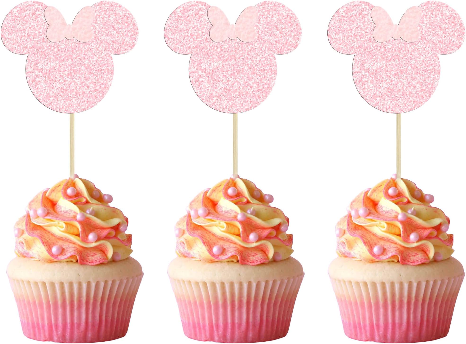 Amazon.com: Gyufise Mouse Inspired Cupcake Toppers with Bow Black and ...