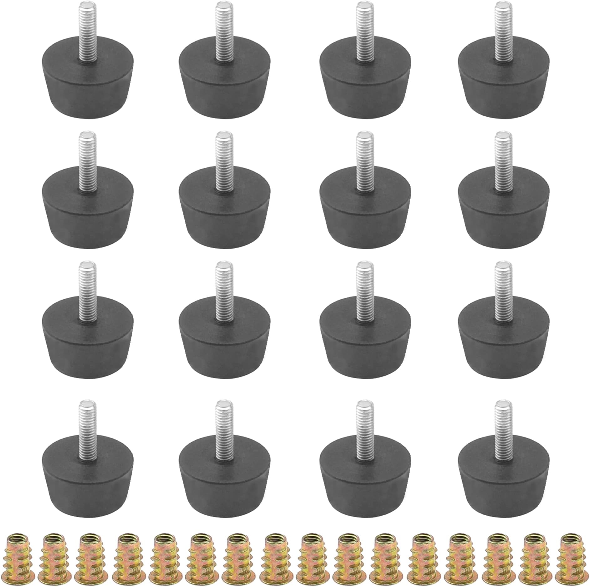 Rrina 16Pcs M6x20 Medium Hard Rubber Bumper Feet with Screw-in Nut for ...