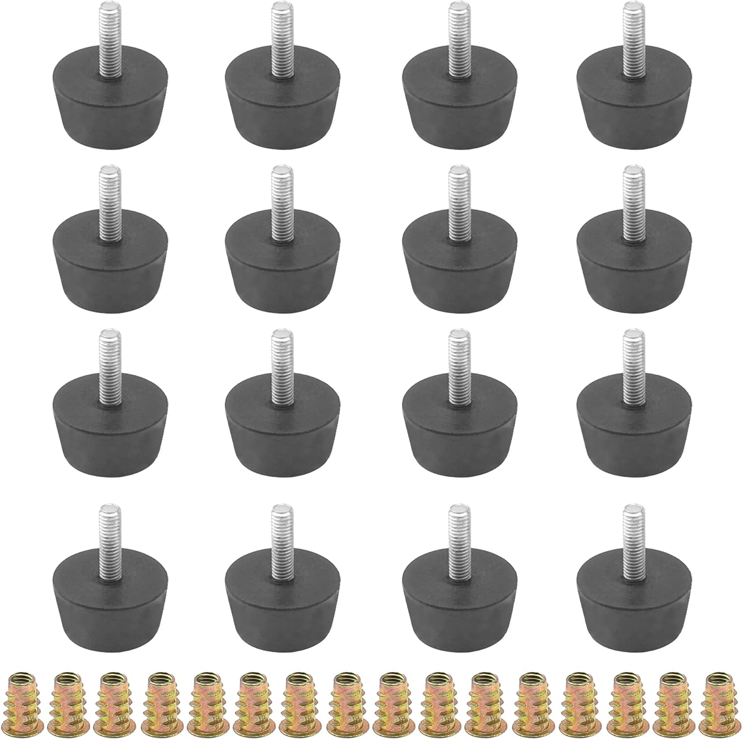 Rrina 16Pcs M6x20 Medium Hard Rubber Bumper Feet with Screw-in Nut for ...
