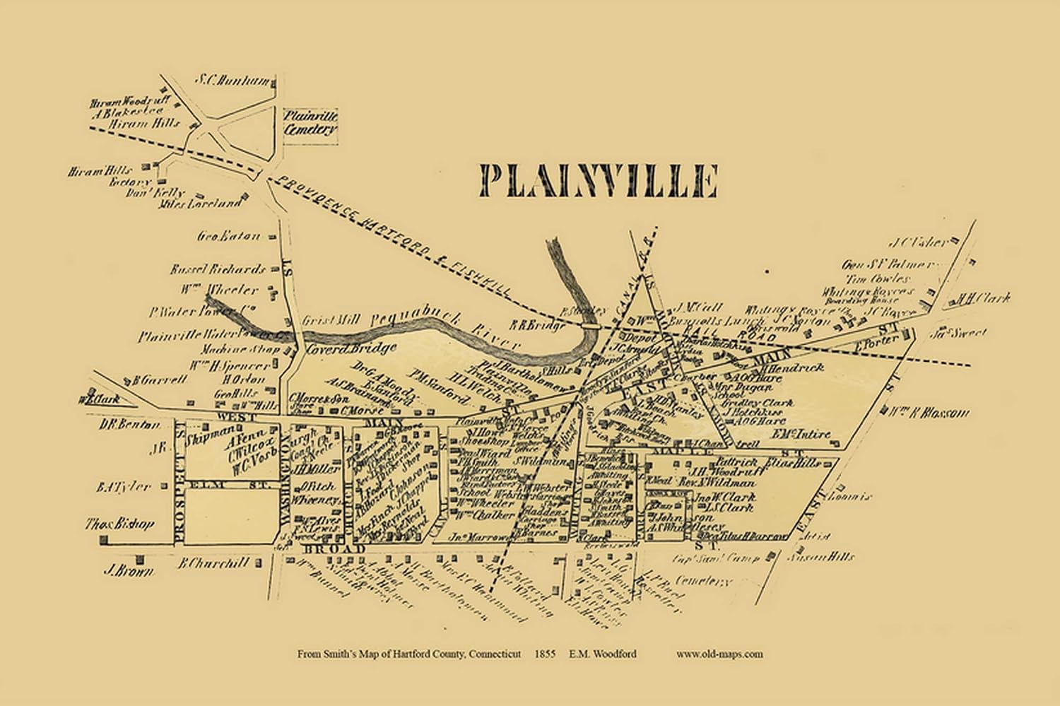 Plainville Village 1855 Old Town Map with Homeowner Names - Farmington ...