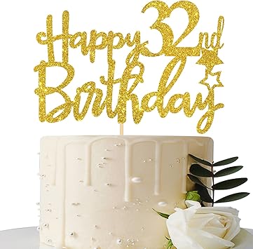 Amazon.com: Gold Glitter Happy 32nd Birthday Cake Topper - 32 Cake ...