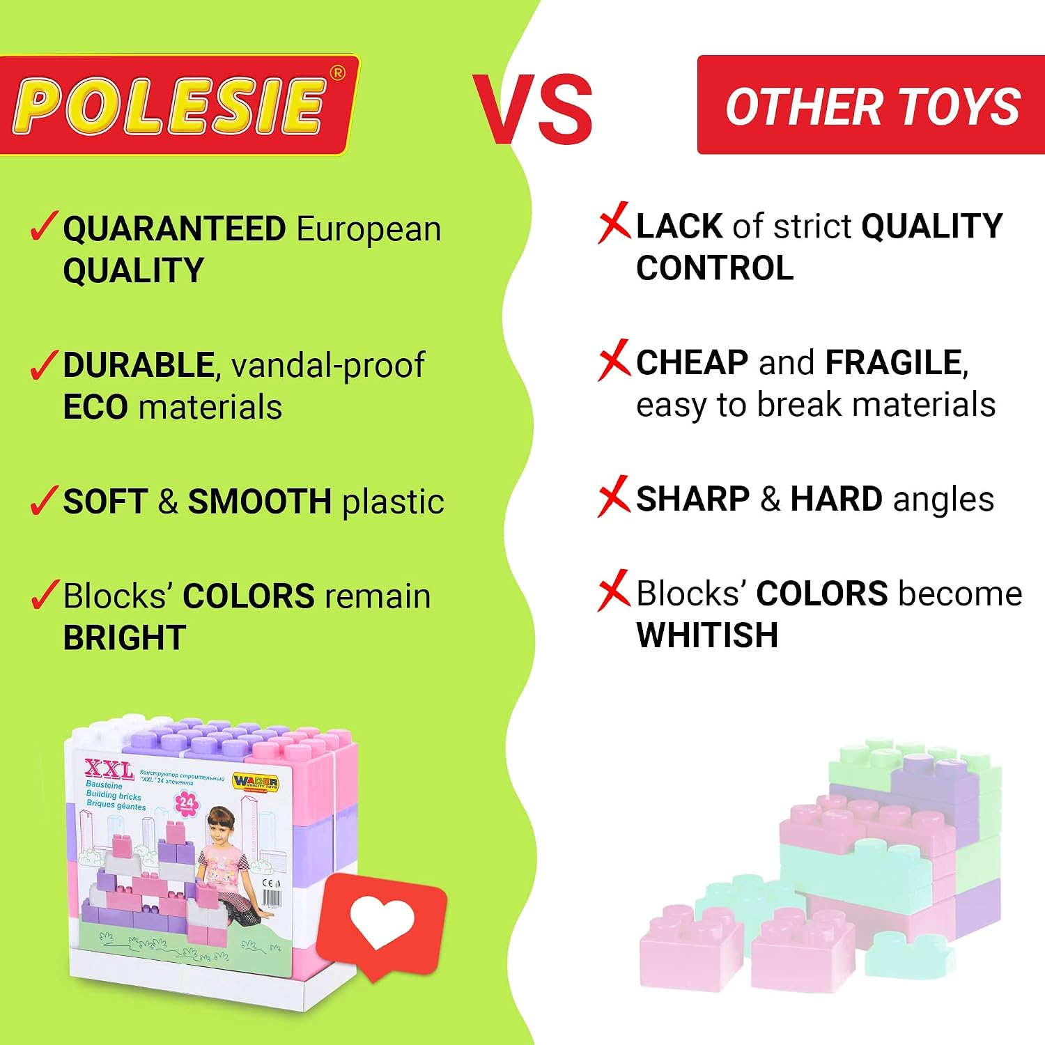 Polesie – Juego de 24 bloques de construcción grandes de plástico para ...