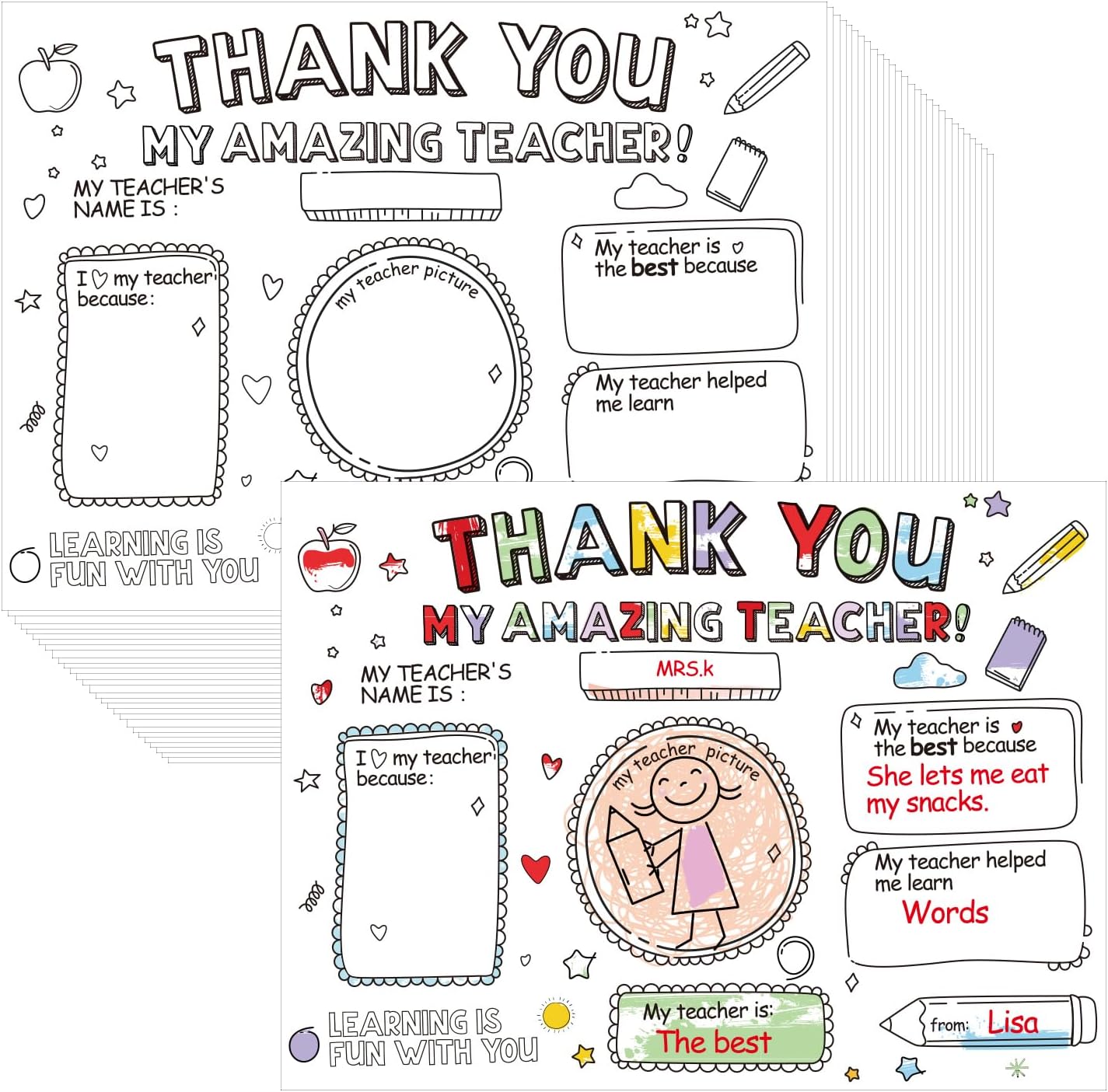 Amazon.com: Teacher Appreciation Week Coloring Poster Thank You ...