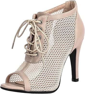 Amazon.com | Ciuyurra Women Fashion Summer Mesh Booties Peep Toe High ...