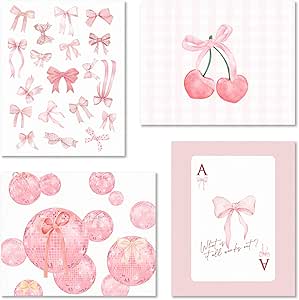 Amazon.com: JUIOEIU Coquette Pink Bow Preppy Wall Art Prints Set of 4 ...