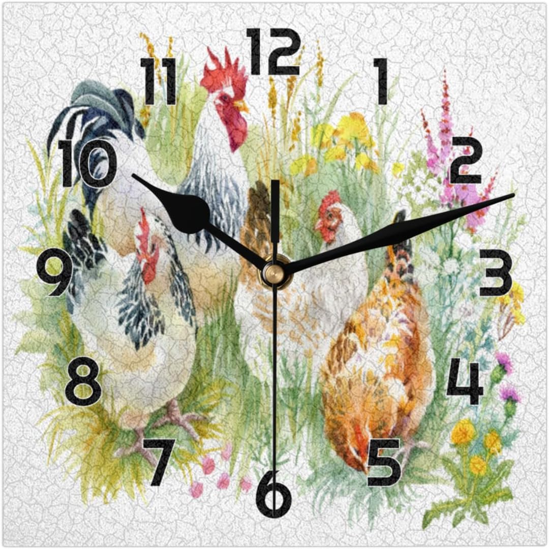 Amazon.com: DXTKWL Spring Animal Chickens Rooster Wall Clock Silent Non ...