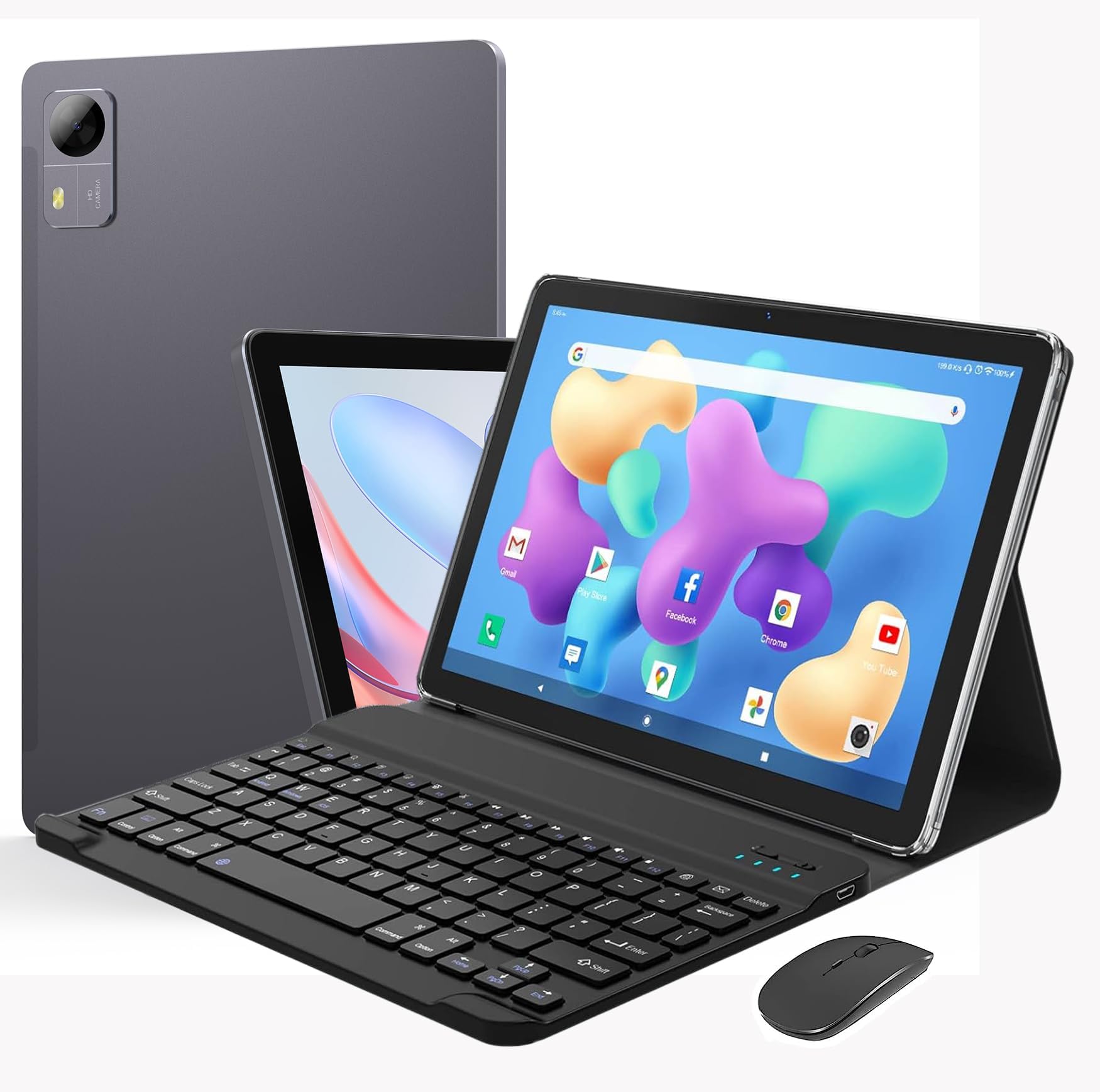 10,1 Polegadas Tablet com Caso, Teclado e Mouse, Android 12 Tablet, 6GB ...