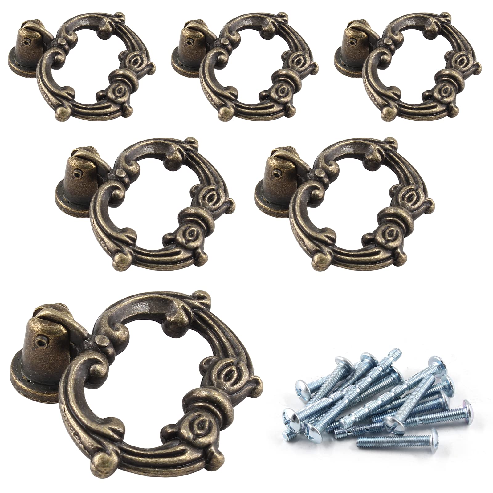 Luomorgo 6 Pcs Antique Bronze Drop Ring Drawer Pulls, Vintage Cabinet ...