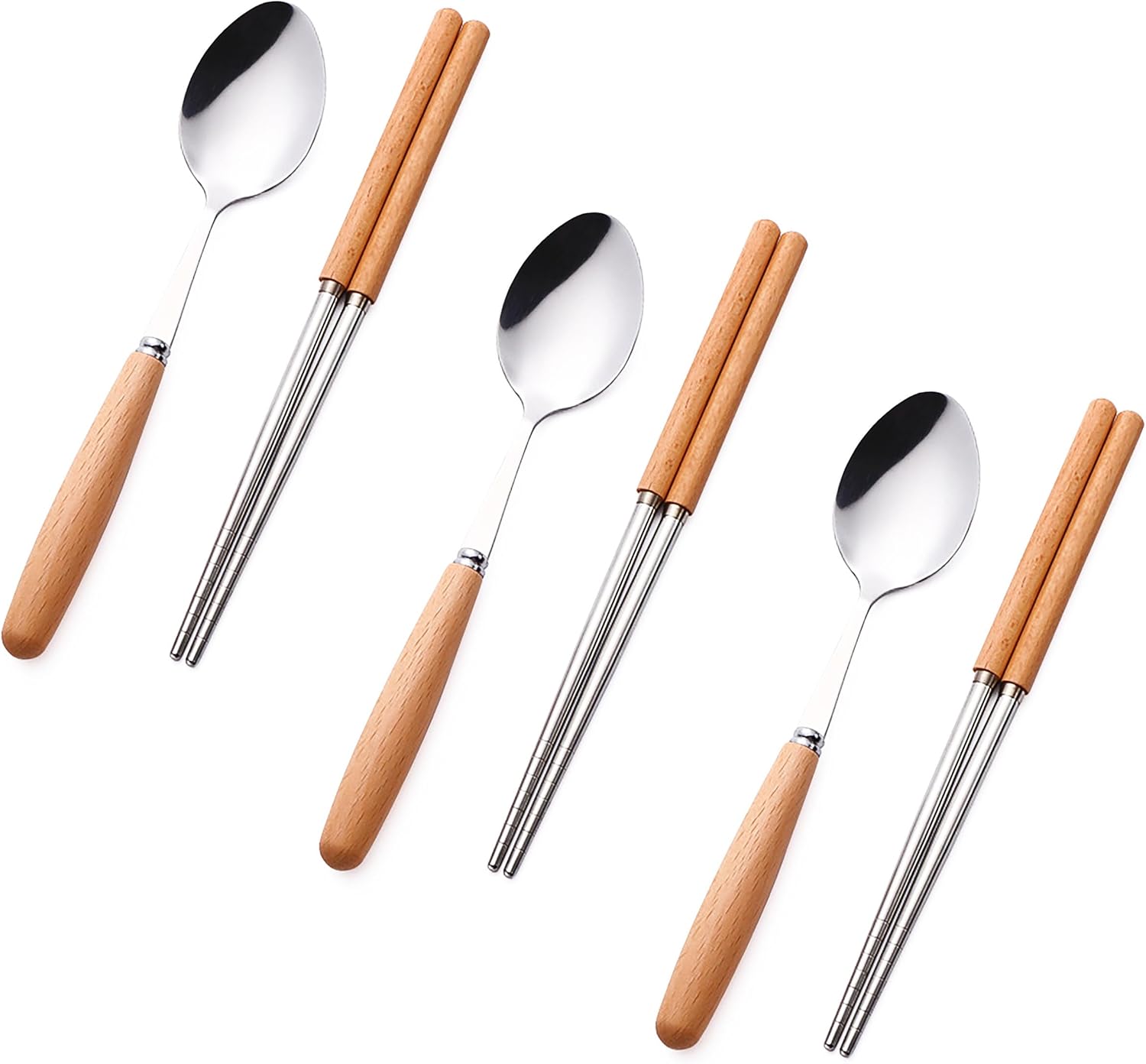 Amazon.com: 3 Piece Chopsticks and Spoon Set, Wooden Long Handle ...