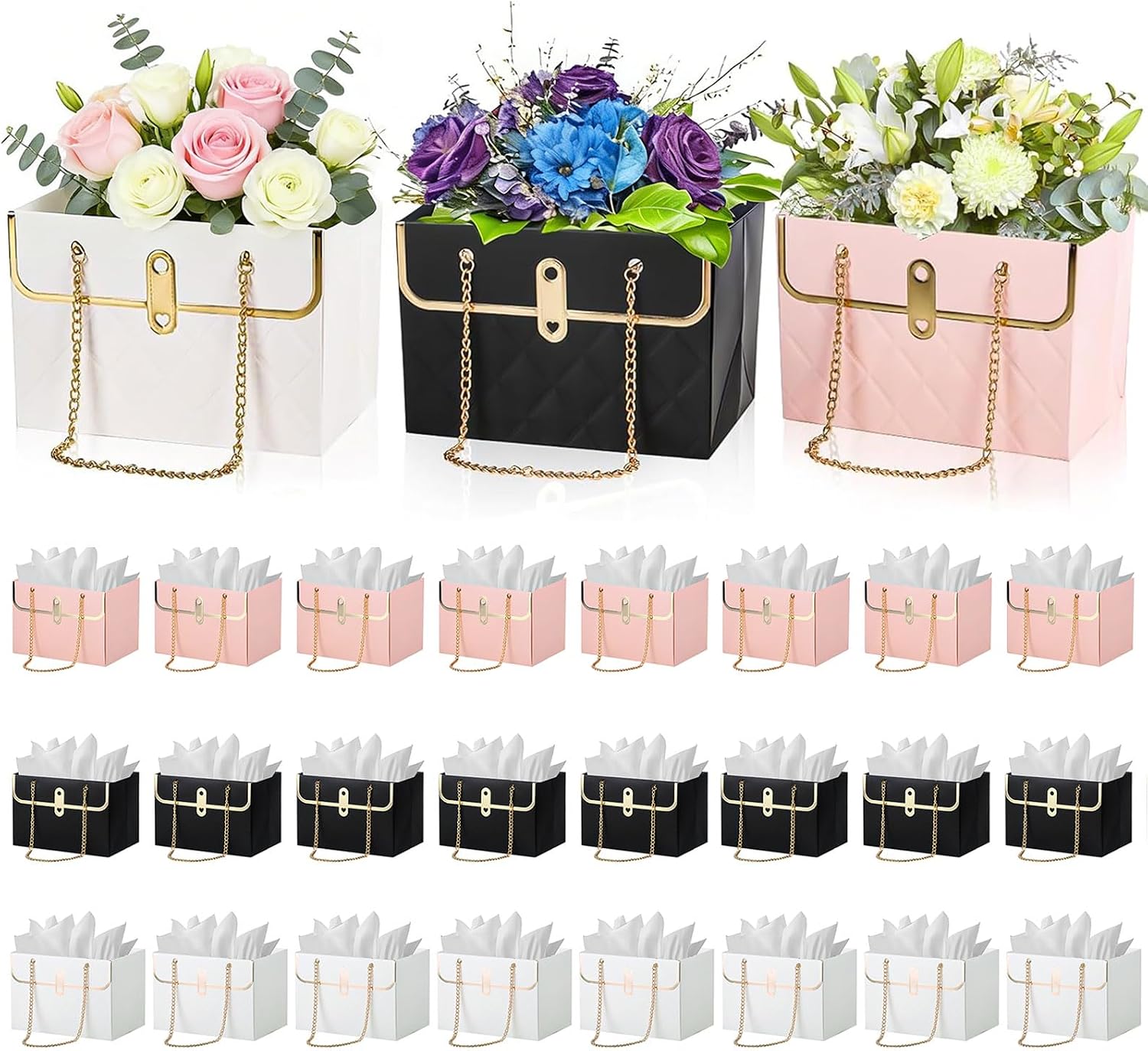 Amazon.com: LIJINGCHEN 24 Pack Flower Gift Bag with Wrapping Paper ...