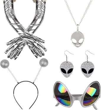 Lezevn 5 Pieces Alien Accessory Alien Ball Boppers Headband Silver Long ...