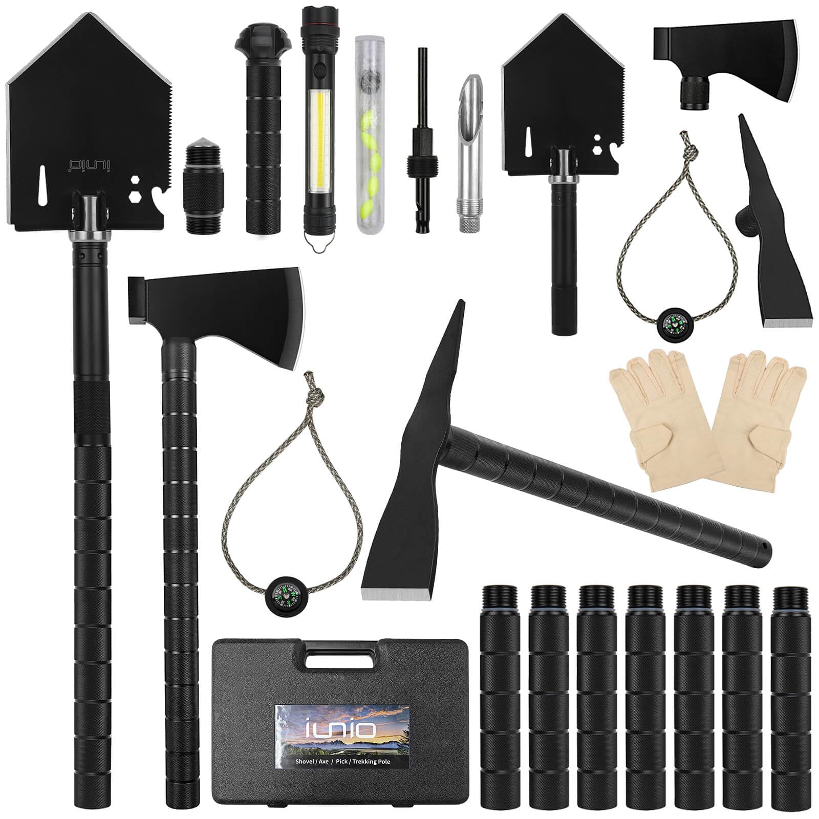 Iunio Survival Shovel Multitool Camping Axe Folding Pickaxe Camping ...