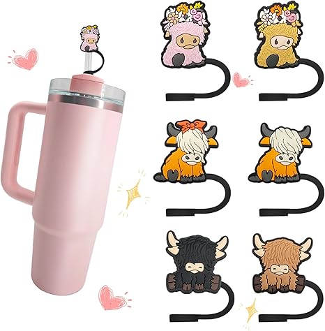 Amazon.com: 6pcs Highland Cow Silicone Straw Cover Straw Cover Cap For ...