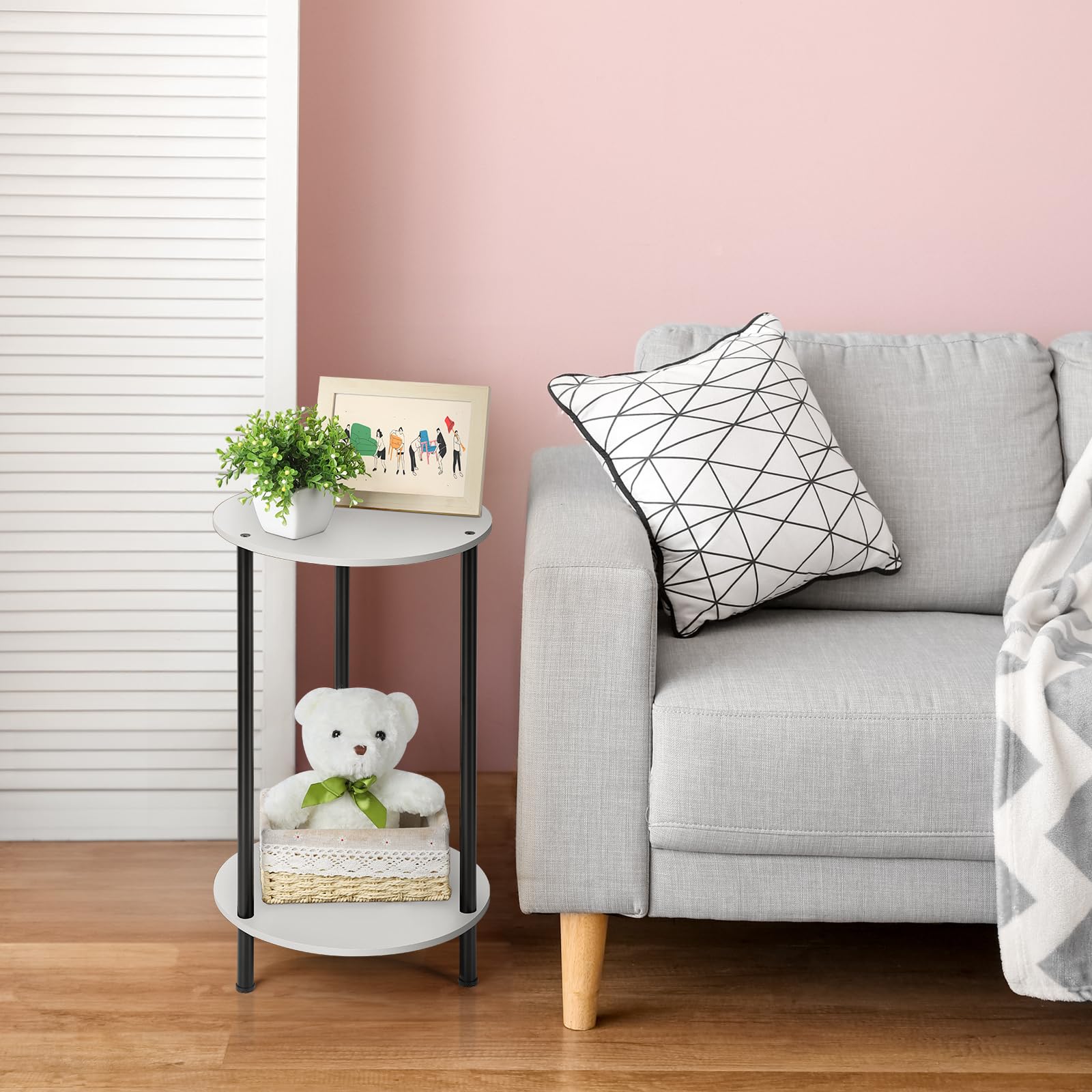 MOOACE Small End Tables Set of 2, Round Bamboo Side Tables with Metal ...