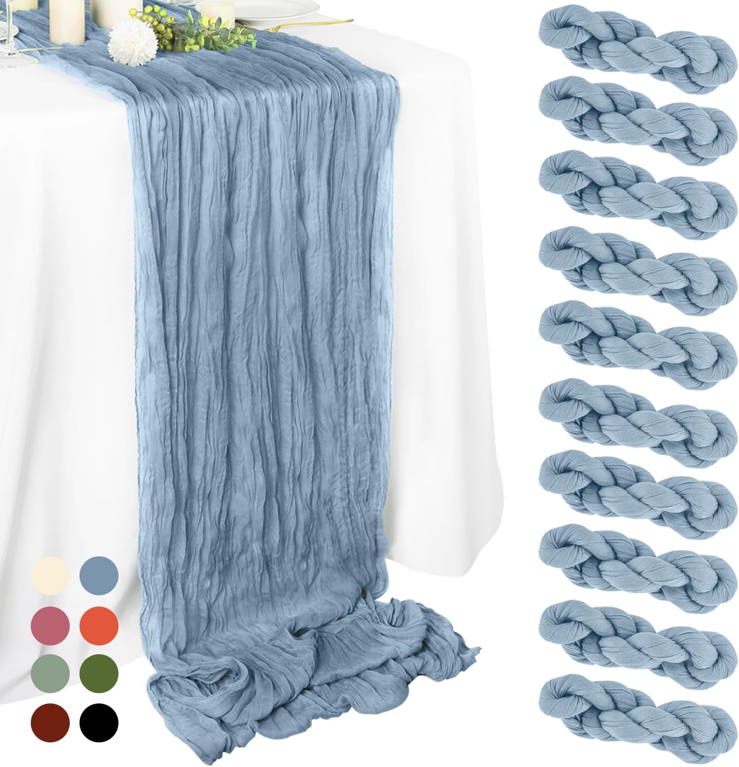 Amazon.com: 10 Pack Dusty Blue Cheesecloth Table Runner, 10ft Boho ...