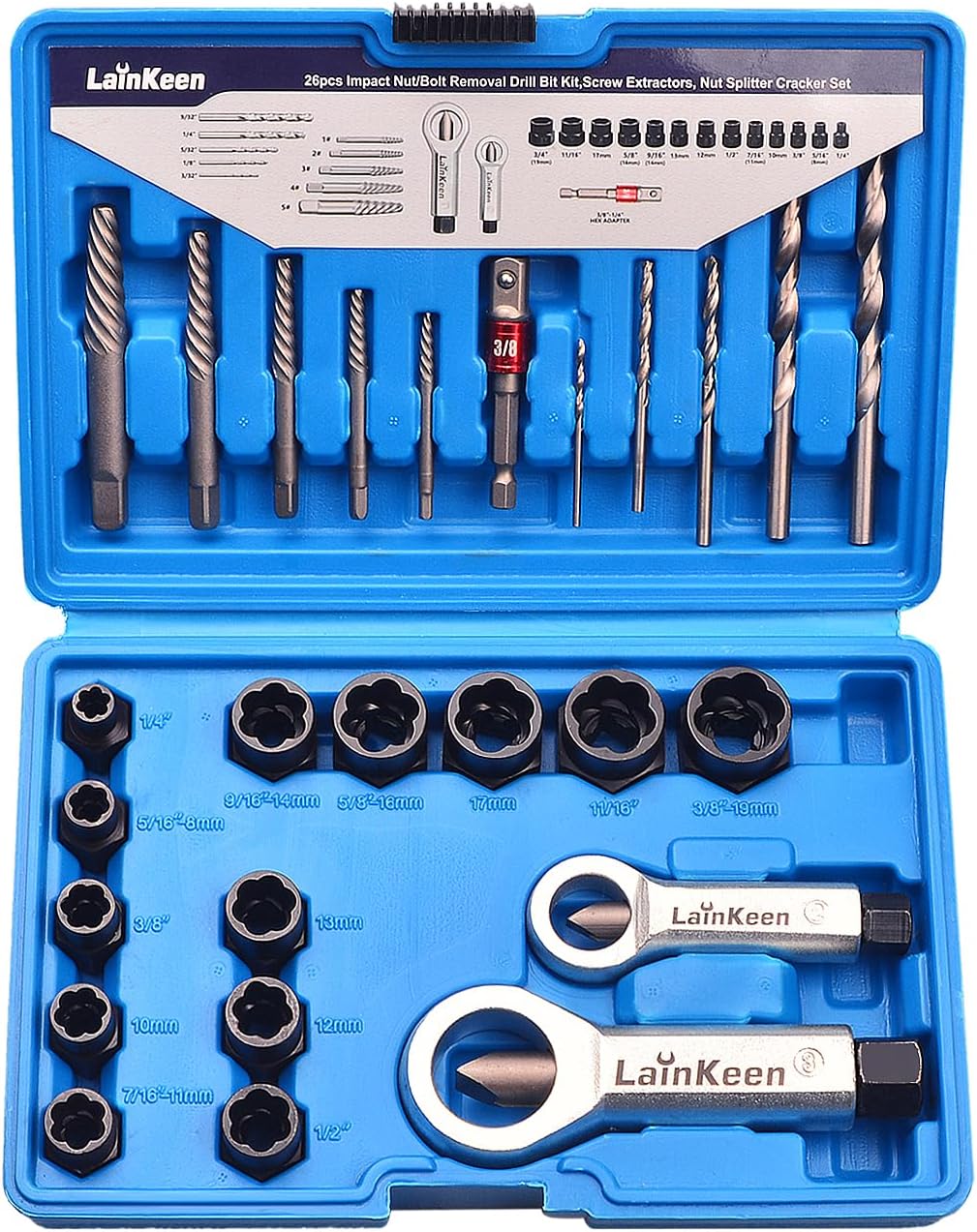 LainKeen 26PCS Impact Nut/Bolt Removal Drill Bit Kit, Screw Extractors ...