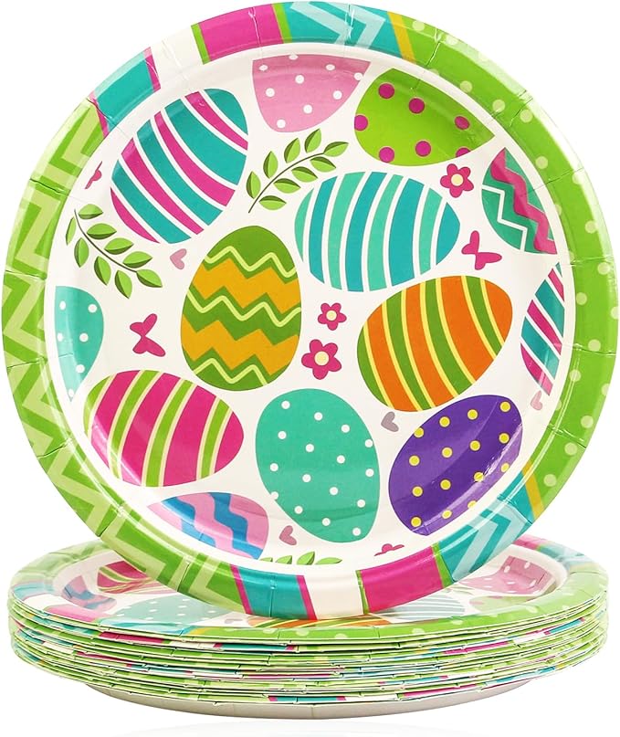 Amazon.com: 50PCS Easter Paper Plates 7inch Bunny Egg Pattern Dessert ...