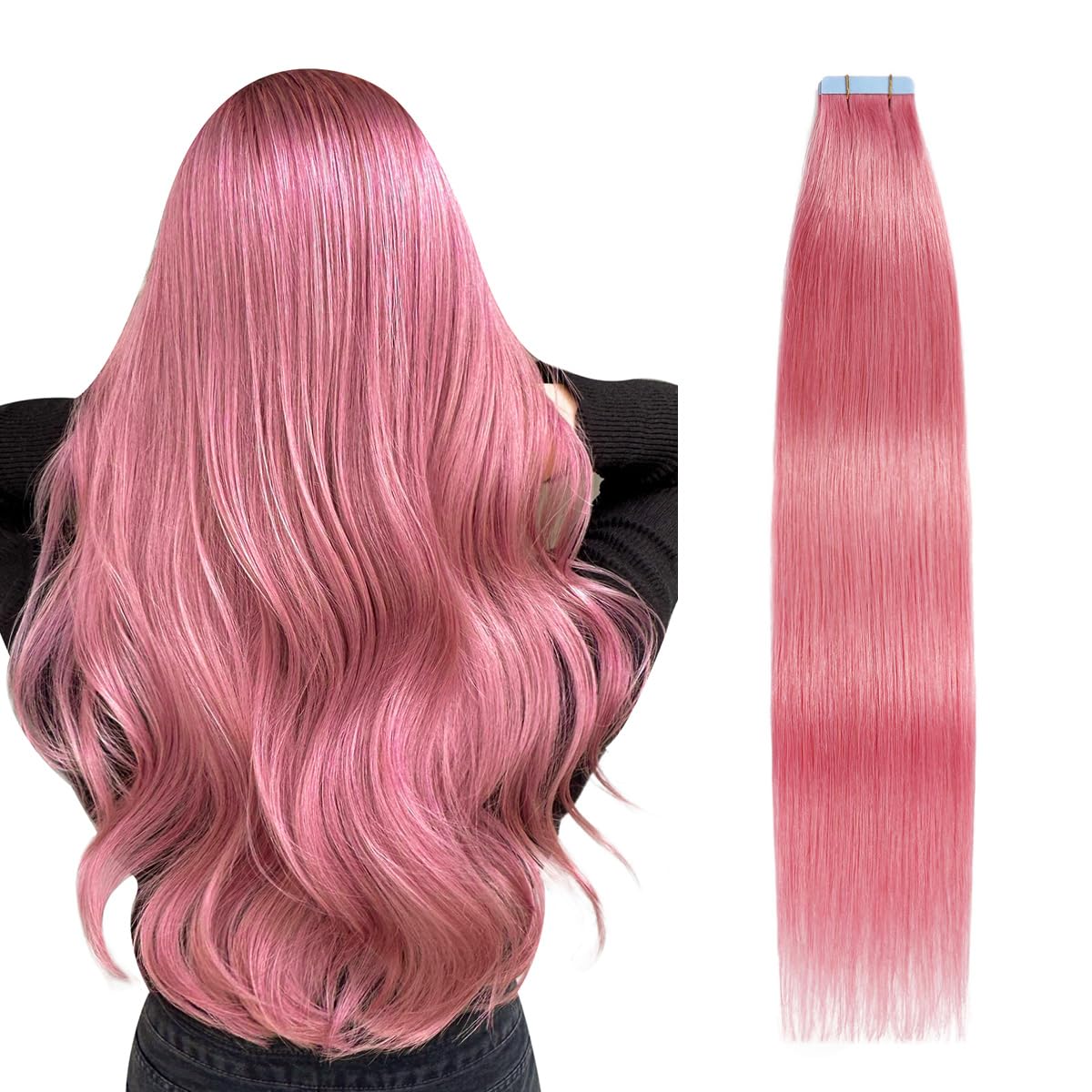 Amazon.com : SUYYA Tape in Hair Extensions Human Hair Hot Pink Tape in ...