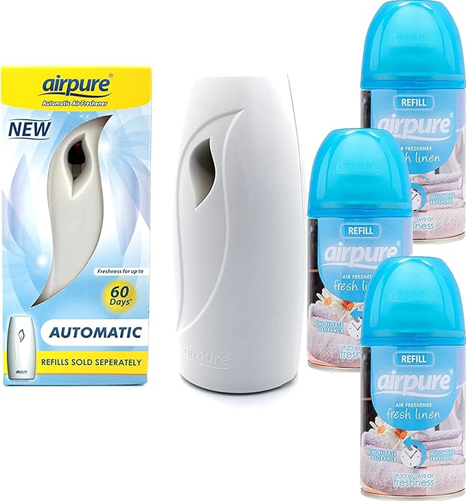 Airpure Air Freshner Automatic Spray Machine 3 x Fragrances Fresh Linen ...