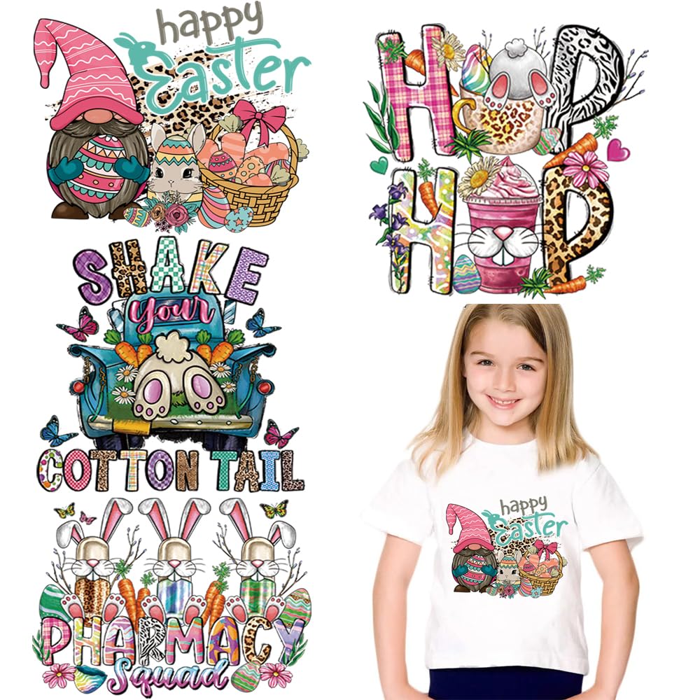 Amazon.com: Easter Iron on Patches for Clothes, 4 Sheets Easter Bunny Iron on Transfer Stickers ...