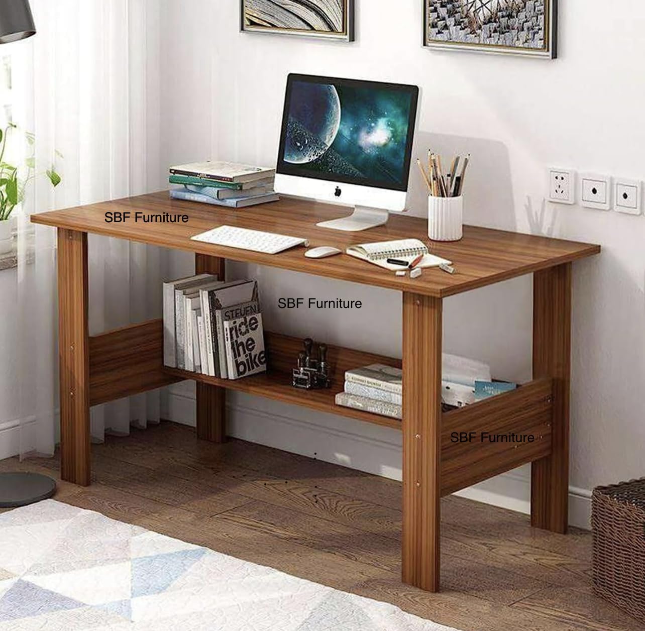 KVS Furniture Engineered Wood Computer Desk with One Tier Shelves ...