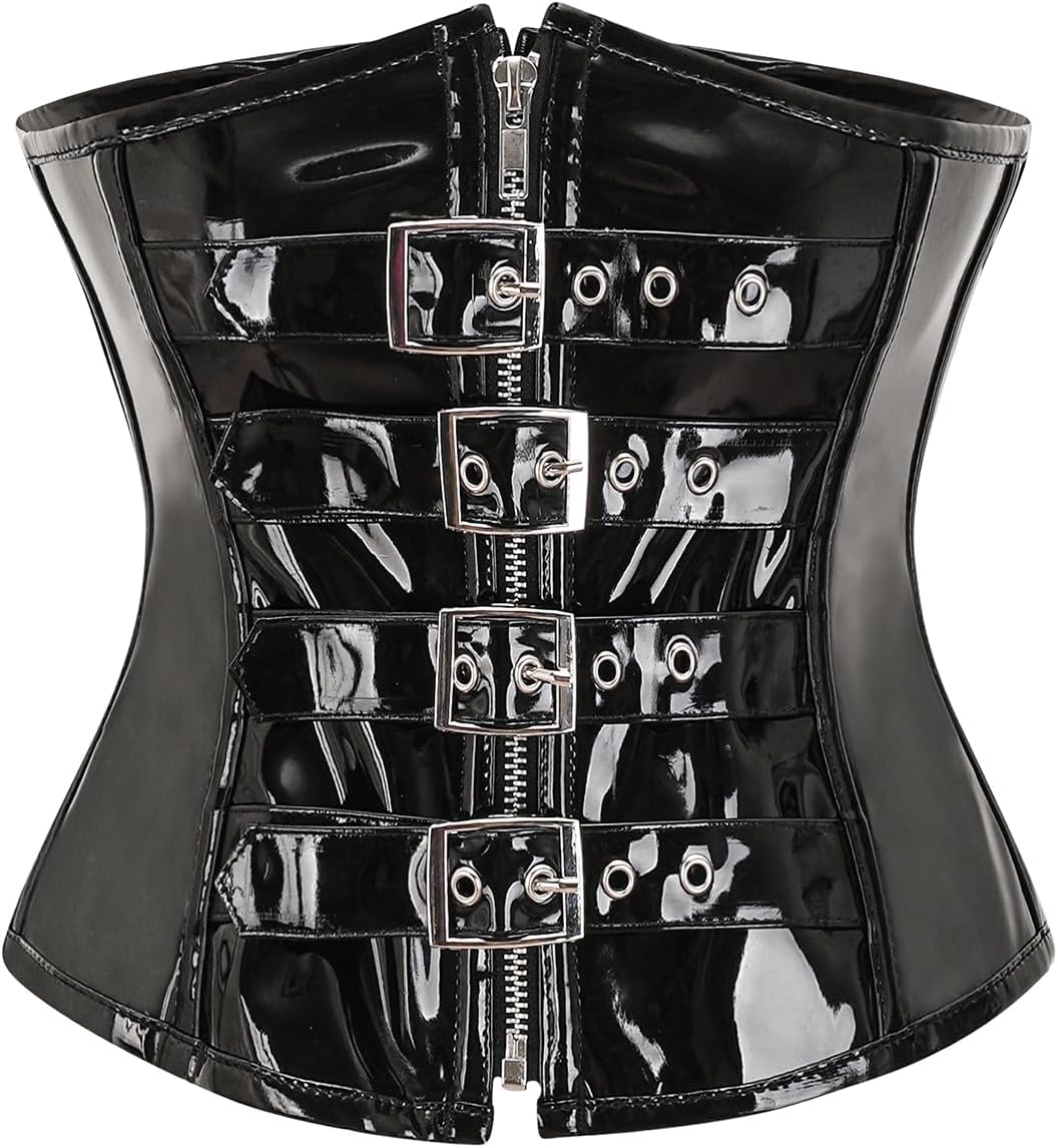 bslingerie Womens PVC Leather Underbust Waist Training Body Shaper ...