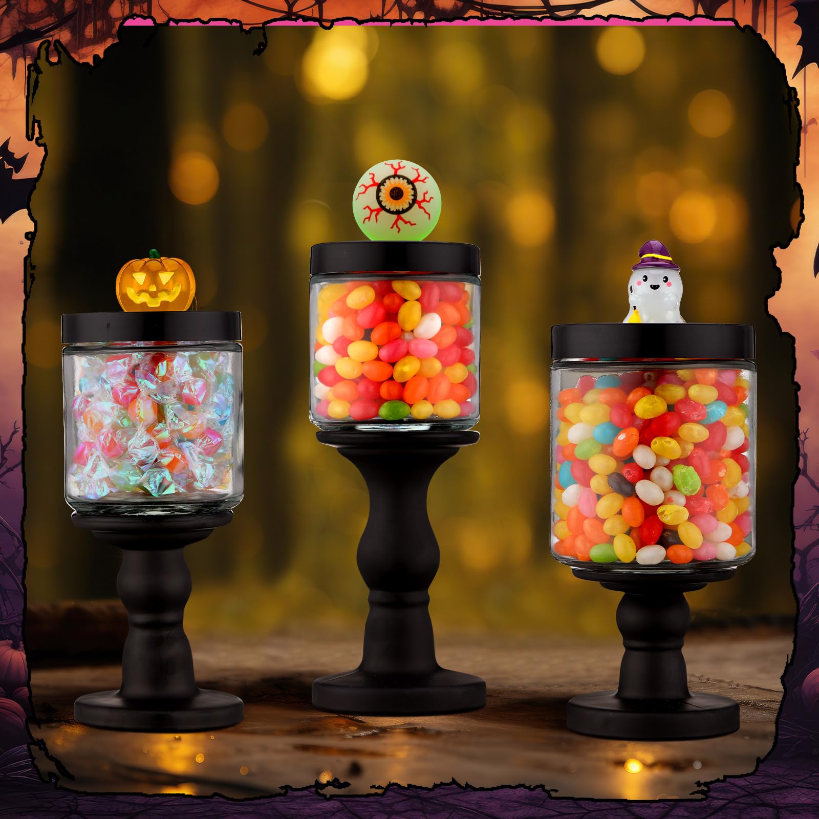 Amazon.com: Chengu 3 Pcs Halloween Boo Basket Glass Candy Jar with Lid ...