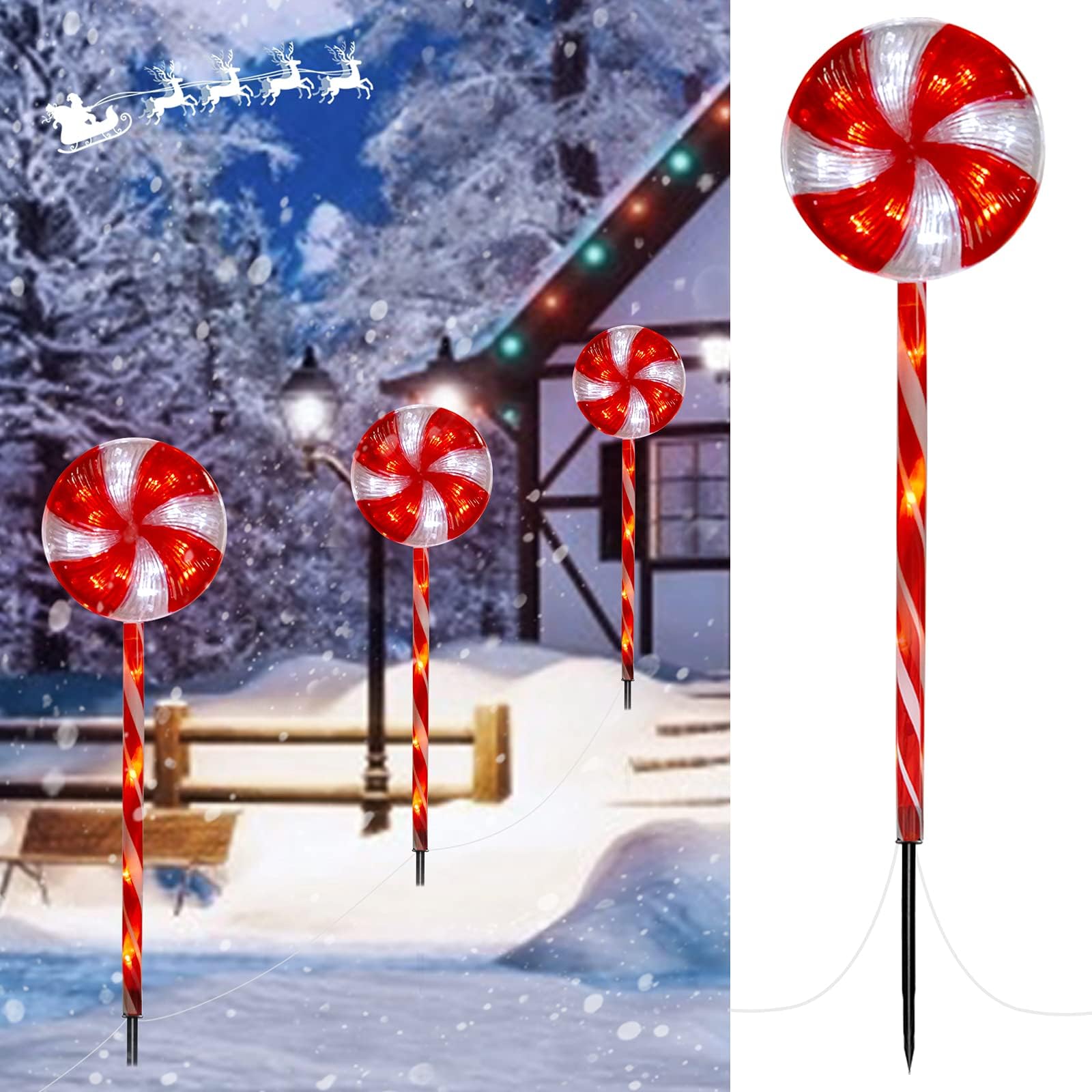 6 Pack Lollipop Christmas Pathway Lights Outdoor - 29 inches 120 LED ...
