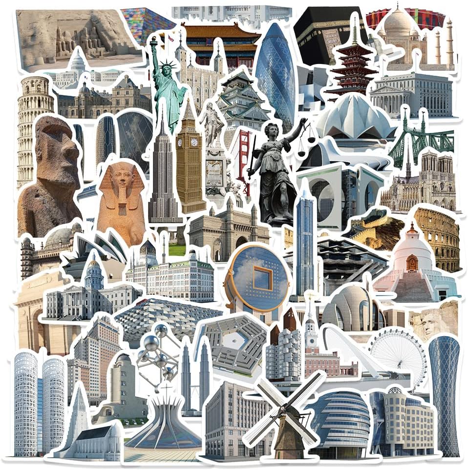 Amazon.com: Landmark Building Stickers for Teens - 65 Pcs Travel Around ...