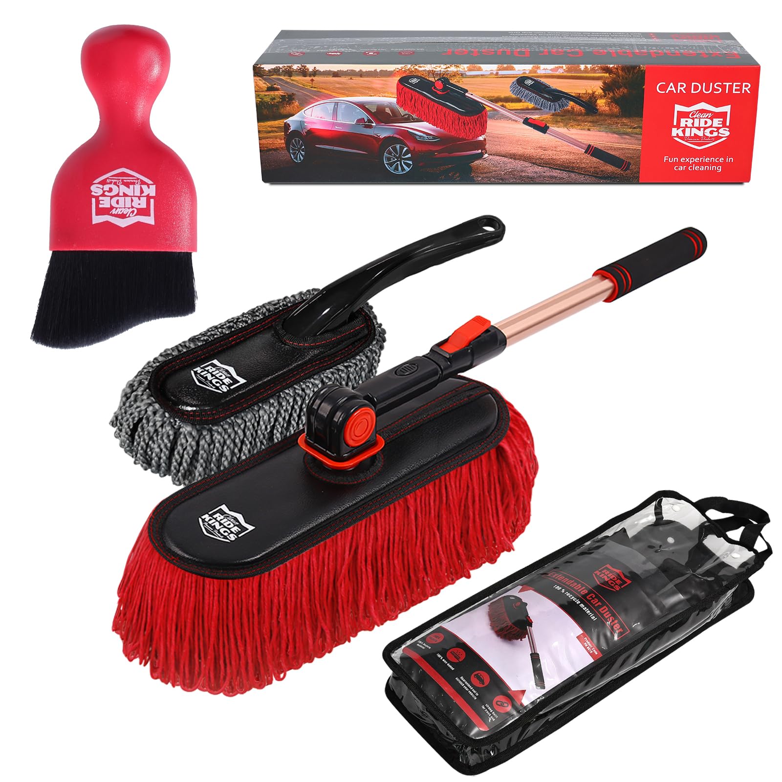Amazon.com: RIDE KINGS Car Duster Set with Red Car Detailing Brush ...