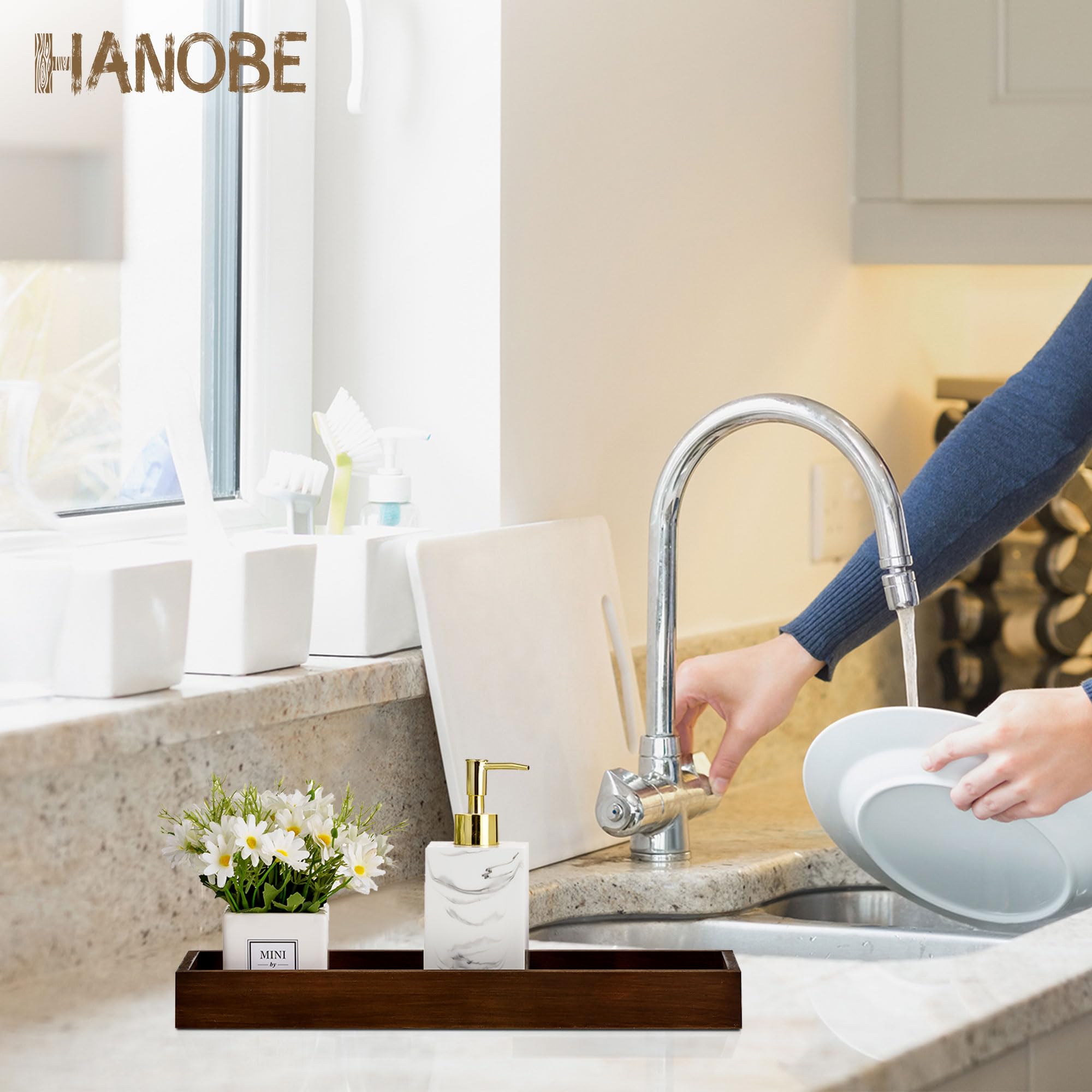 Hanobe Rectangular Long Narrow Tray: Rustic Wooden Decorative Serving ...