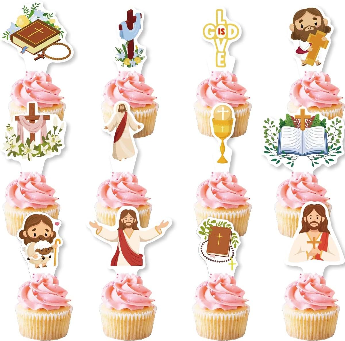 Amazon.com: 24PCS Jesus Cupcake Toppers, Christian Cross Religious ...
