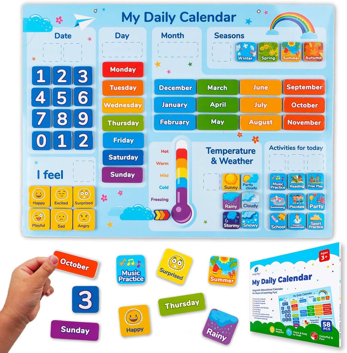 Amazon.com: Simply magic 58 PCS Kids Calendar - My First Daily Magnetic ...