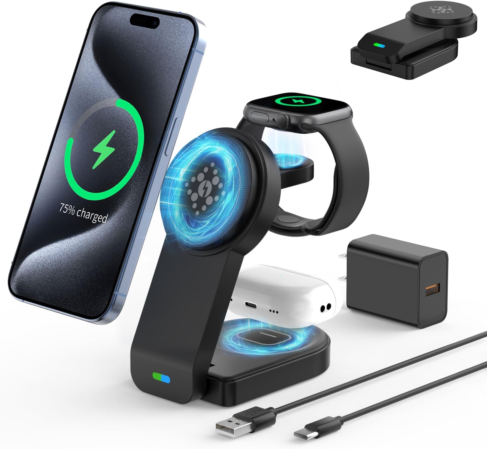 Amazon.com: 3 in 1 Wireless Charger with Magsafe, Foldable Charging ...