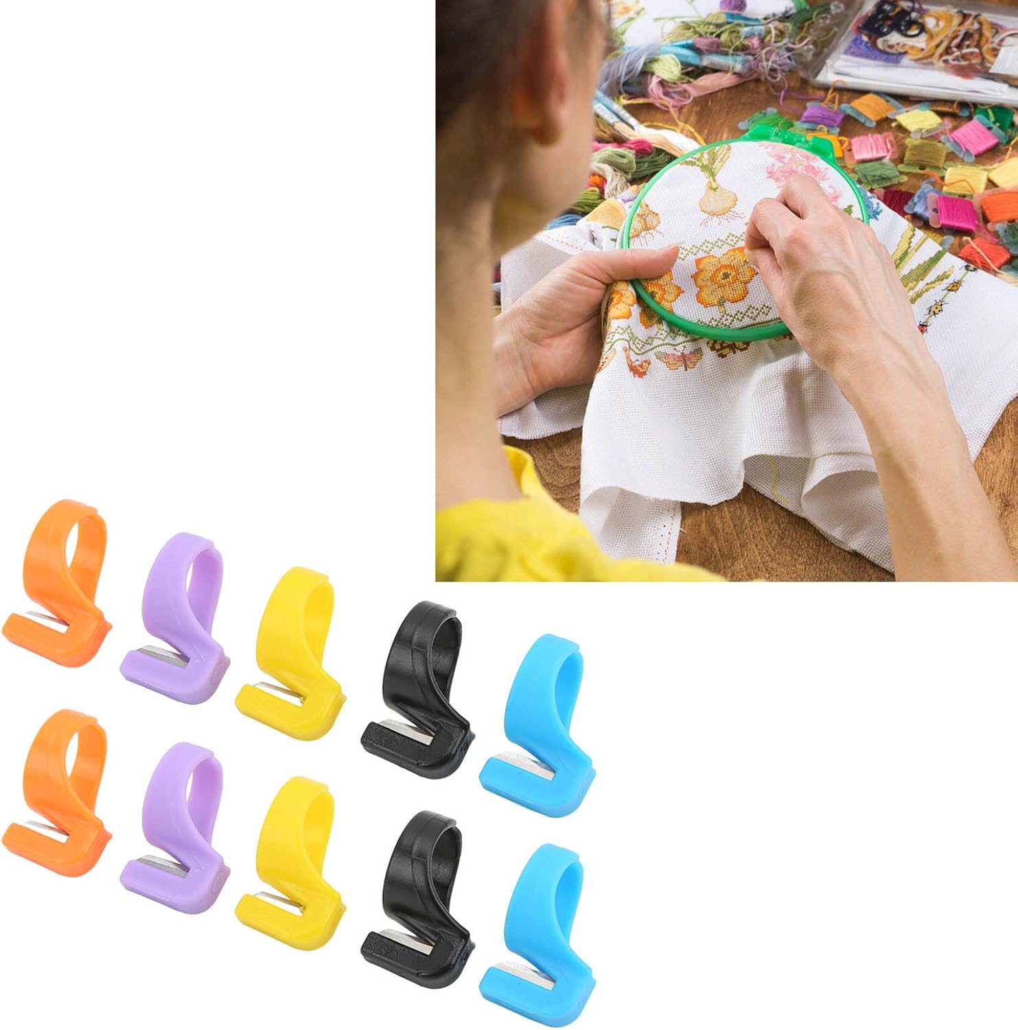 Amazon.com: 10Pcs Industrial Thread Cutter Ring, Plastic Thimble Sewing ...