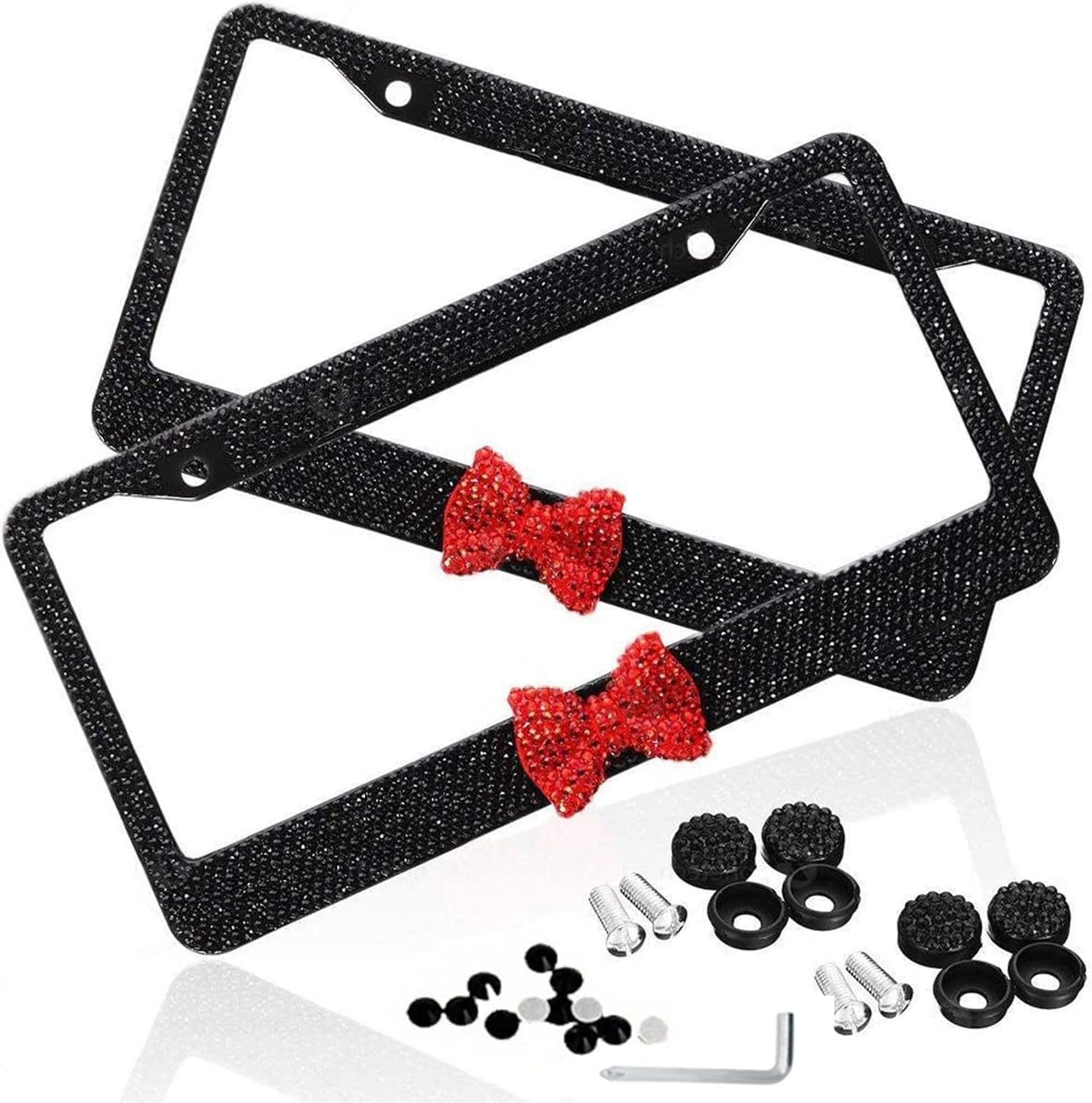 Amazon.com: 2 Pack Diamond License Plate Frame with Bow Tie, Luxury ...