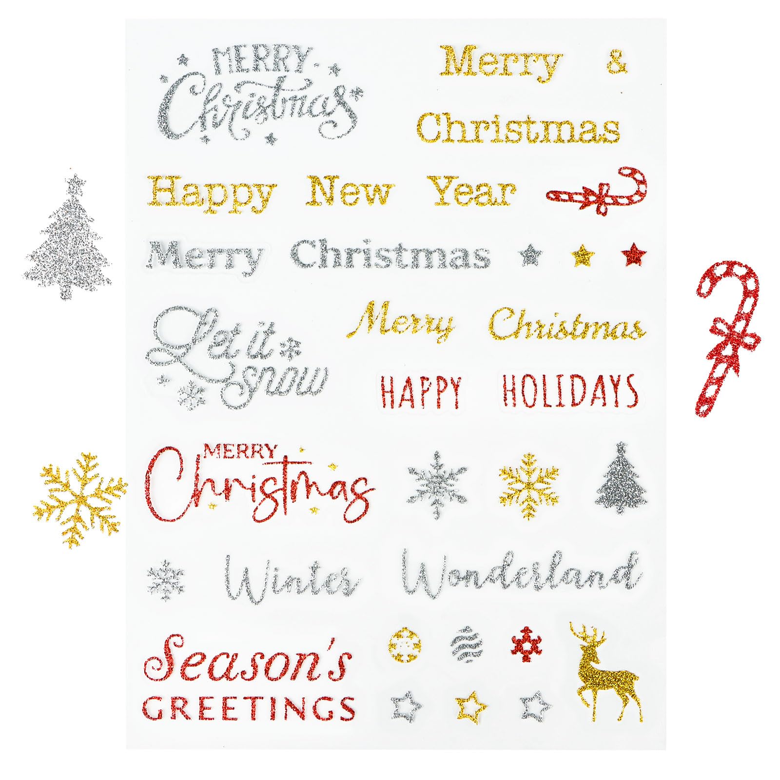 5 Sheets Christmas Stickers Glitter Merry Christmas Stickers for ...