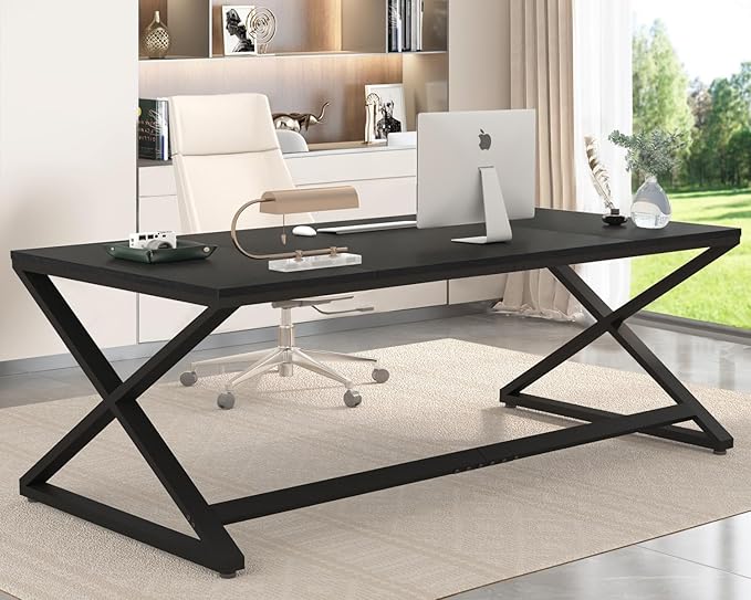 LVB Large Black Desk Long Computer Table for Home Office, Modern Wide ...