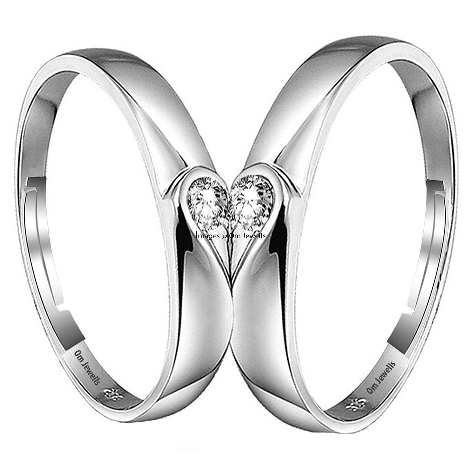 Okos Cz Jewellery Rhodium Plated Adjustable Solitaire Couple Ring For ...