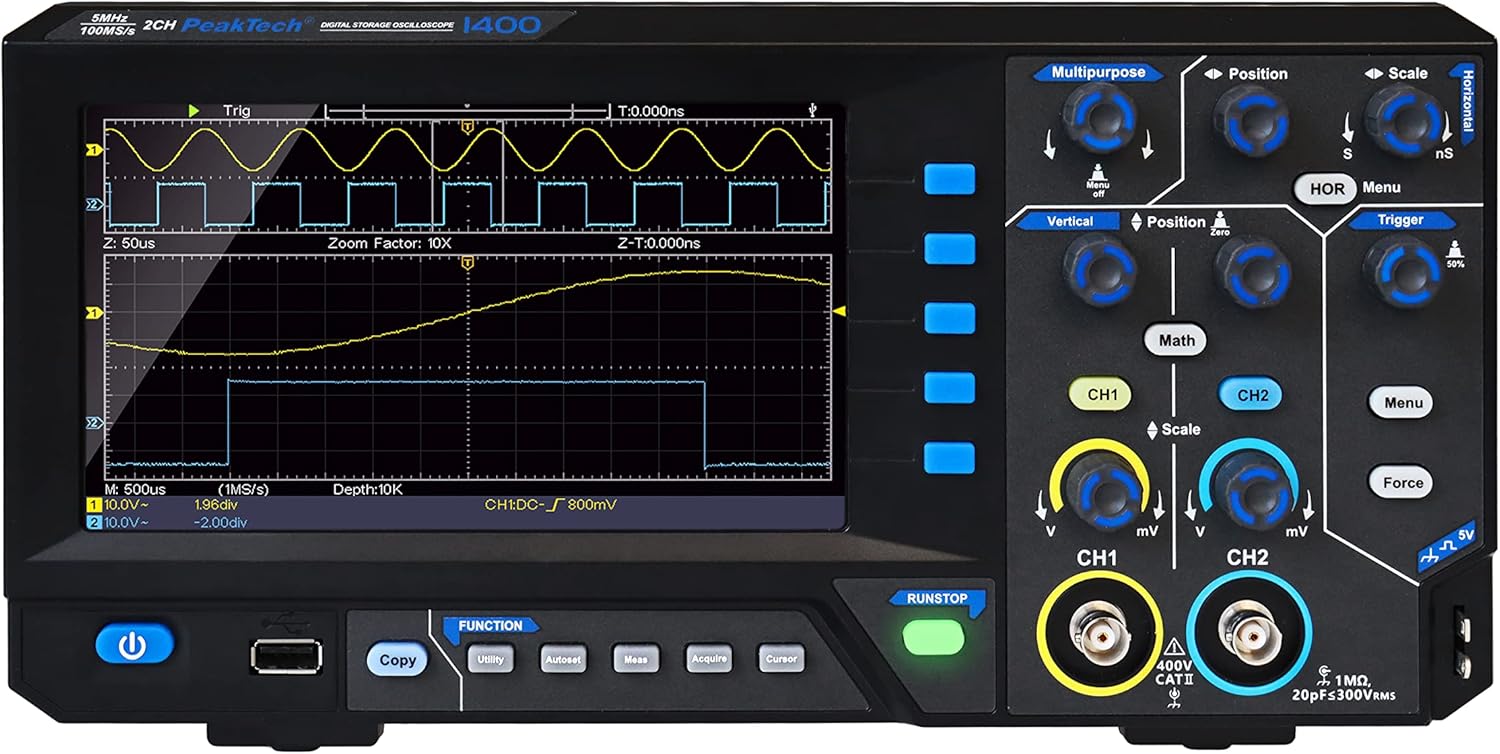 PeakTech 1400 Oscilloscopio digitale, 2 canali, 5 MHz, 100 MS/s ...