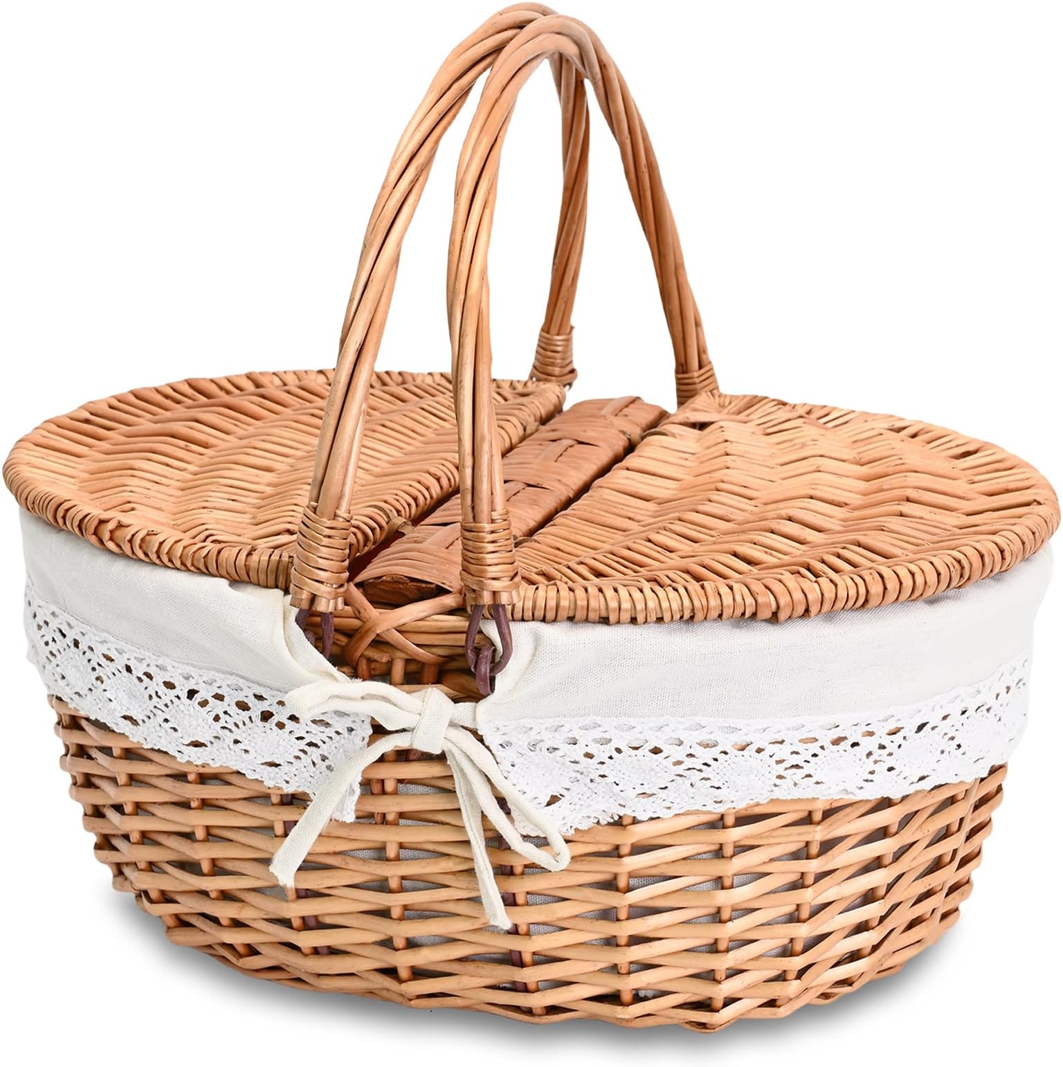 Amazon.com: Large 15.4" Wicker Picnic Basket with Removable Liner Empty ...