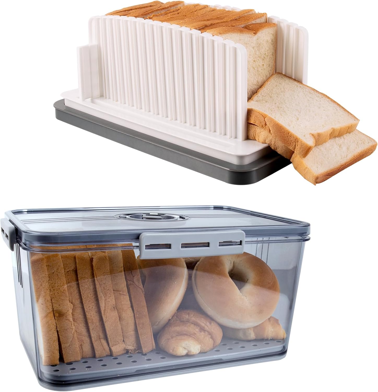 Amazon.com: Bread Box and Slicer With Lid - Large Airtight Container ...