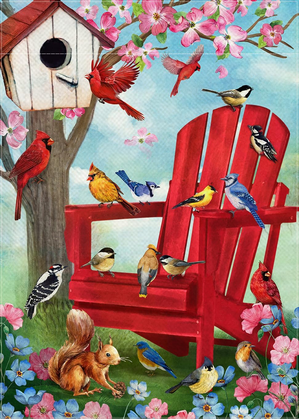 Amazon.com : Covido Spring Red Chair Birds Decorative Garden Flag ...