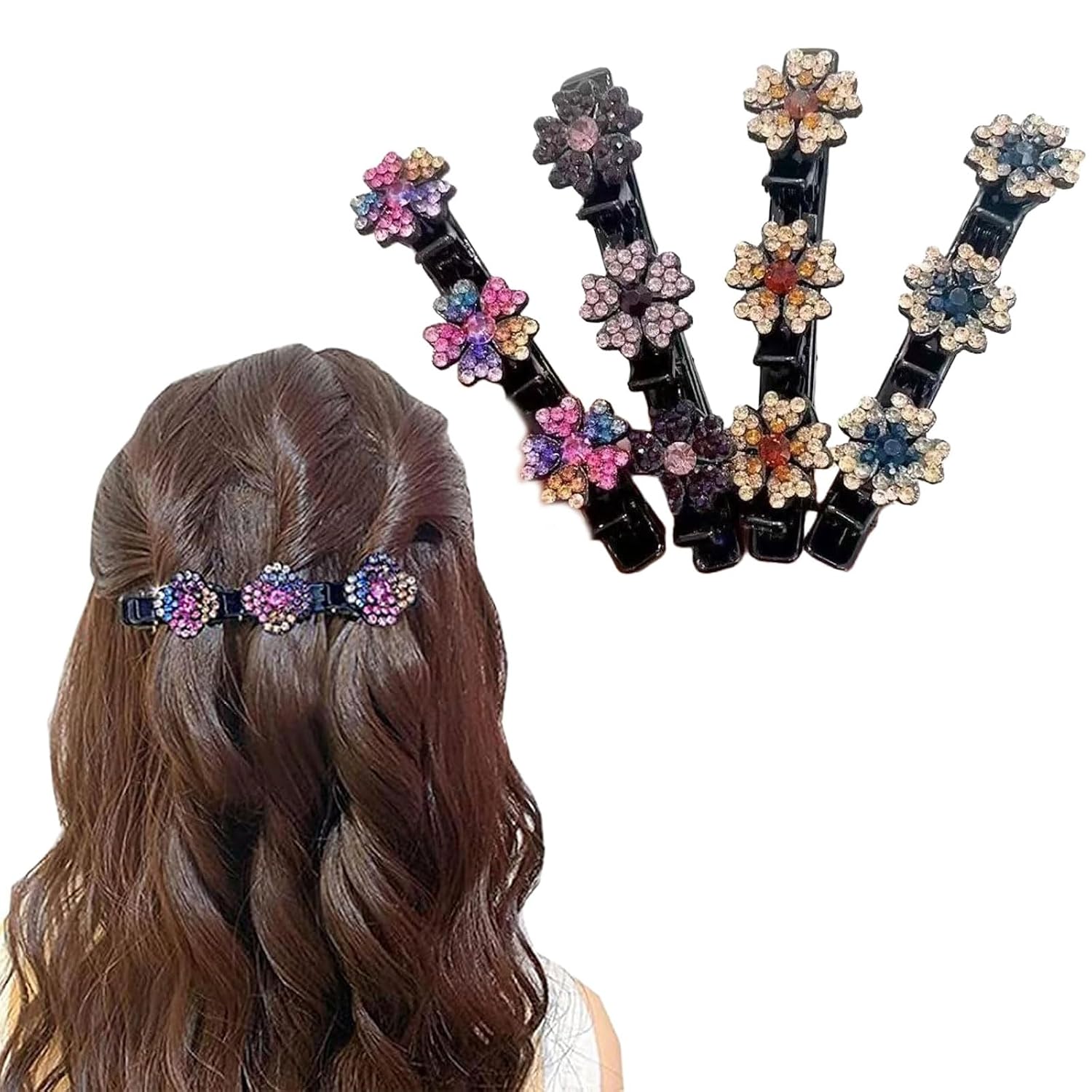 Amazon.com : Cohbskj Simplicity Braided Hair Clips, Sparkling Crystal ...